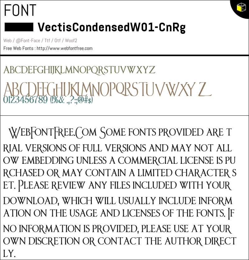 Vectis Condensed W01 Cn Rg Fonts Downloads - WebFontFree.Com