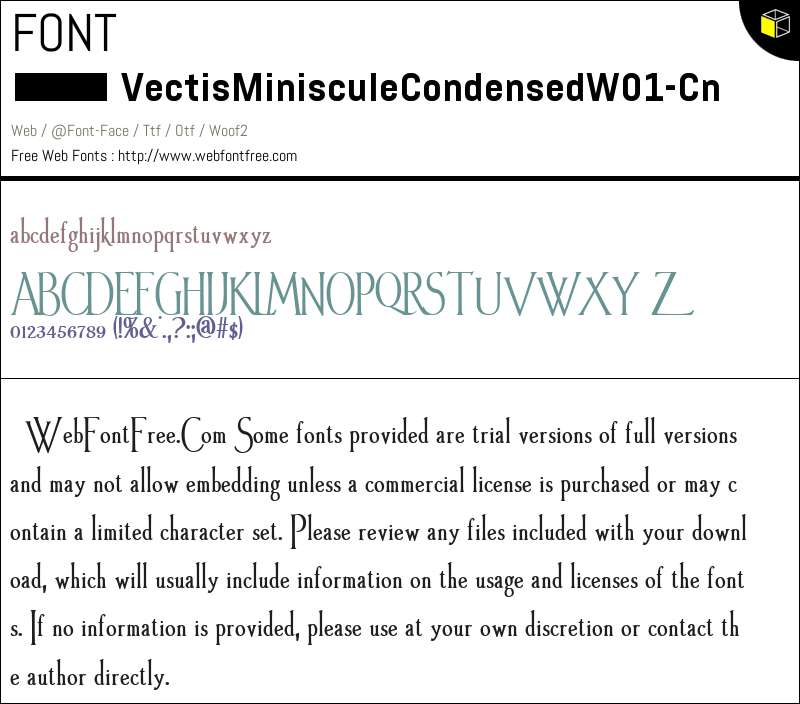 Vectis MinisculeCondensedW01Cn Fonts Downloads - WebFontFree.Com