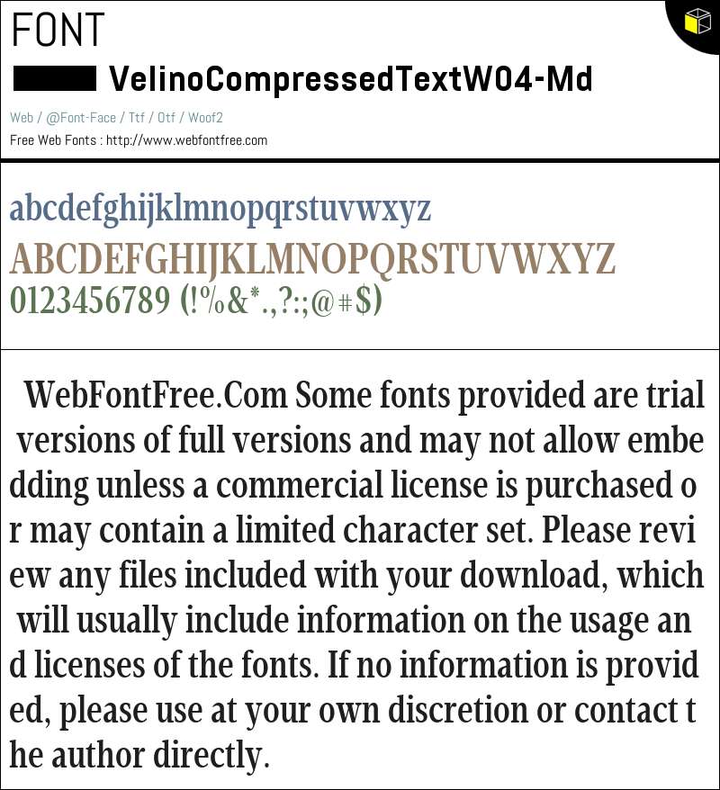 Velino Compressed Text W04 Md Fonts Downloads - WebFontFree.Com