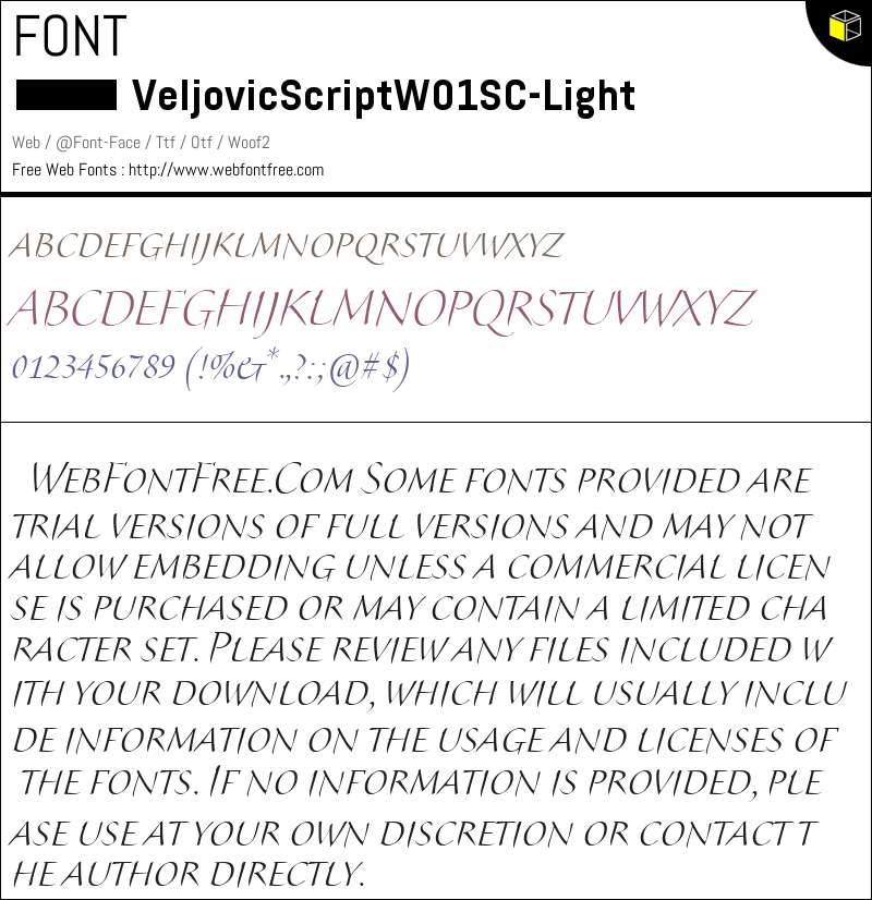 Veljovic Script W01SC Light Fonts Downloads - WebFontFree.Com
