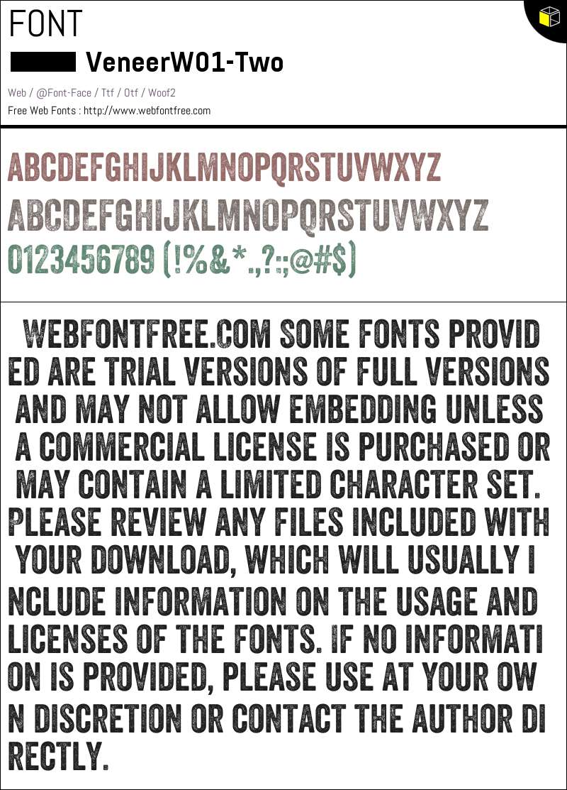 Veneer W01 Two Fonts Downloads - WebFontFree.Com