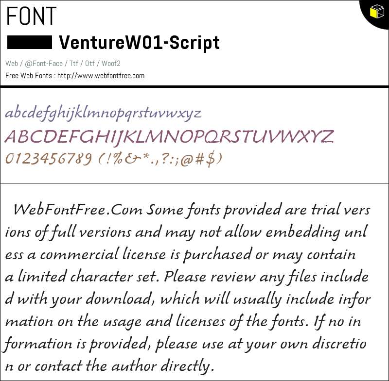 Venture W01 Script Fonts Downloads - WebFontFree.Com