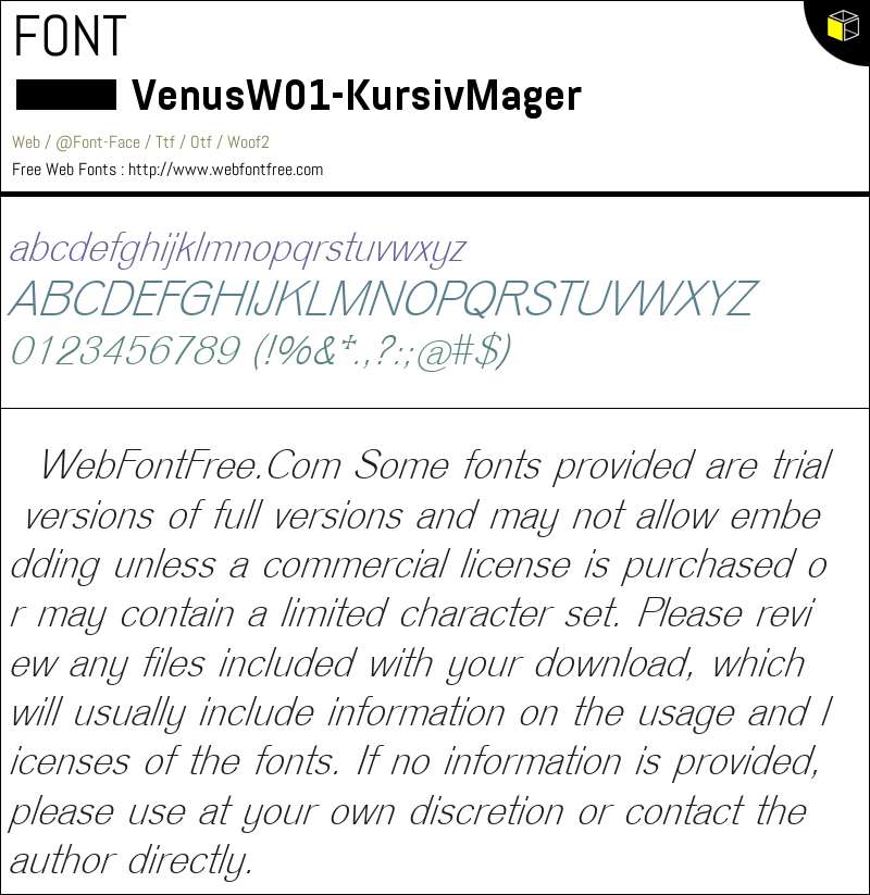 Venus W01 Kursiv Mager Fonts Downloads - WebFontFree.Com