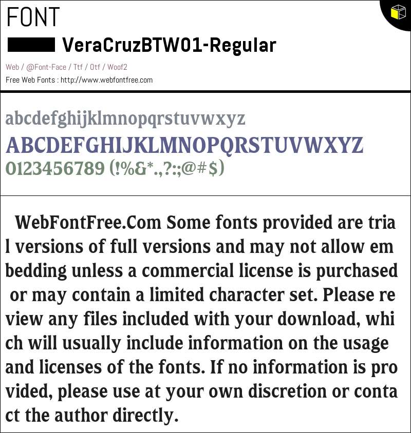 VeraCruz BT W01 Regular Fonts Downloads - WebFontFree.Com