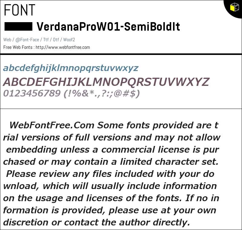 Verdana Pro W01 SemiBold It Fonts Downloads - WebFontFree.Com