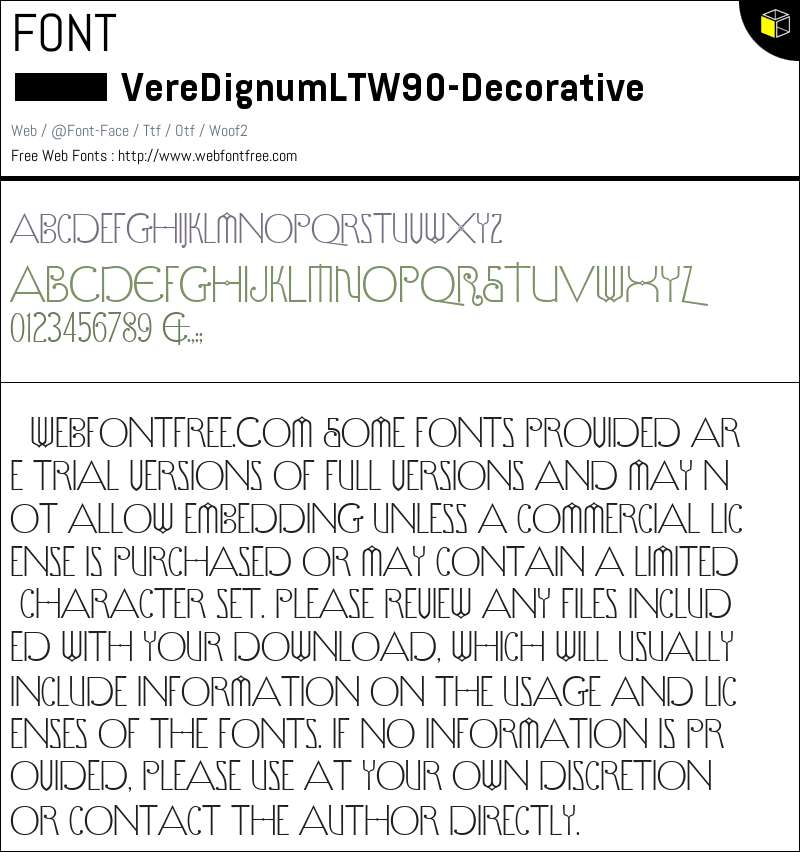 Vere Dignum LT W90 Decorative Fonts Downloads - WebFontFree.Com