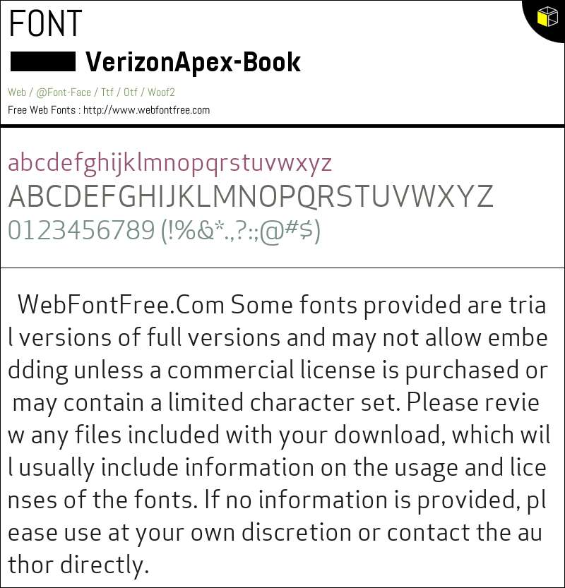 Verizon Apex Book Fonts Downloads - WebFontFree.Com