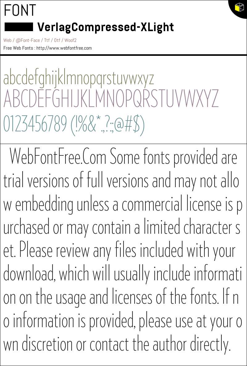 VerlagCompressed-XLight Fonts Downloads - WebFontFree.Com