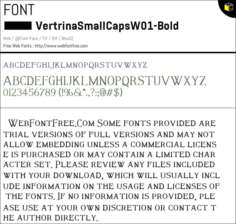 Vertrina SmallCaps W01 Bold Fonts Downloads - WebFontFree.Com