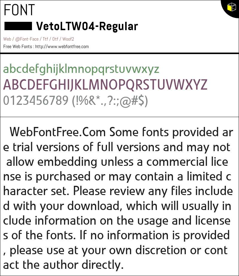 Veto LT W04 Regular Fonts Downloads - WebFontFree.Com