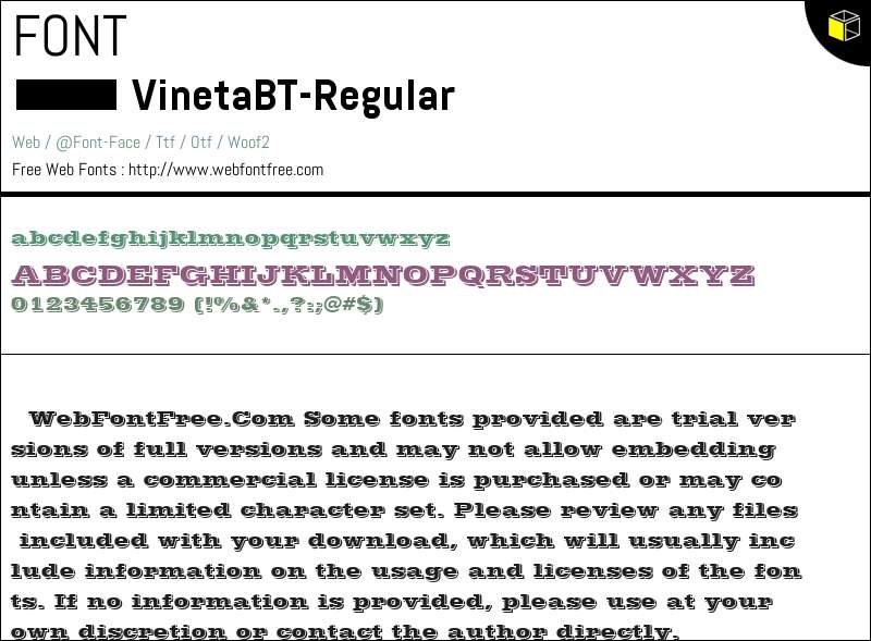 Vineta BT Fonts Downloads - WebFontFree.Com