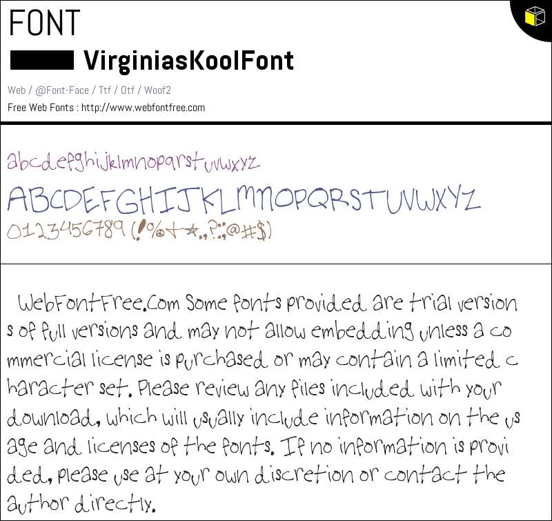 Virginia's Kool Font Fonts Downloads - WebFontFree.Com