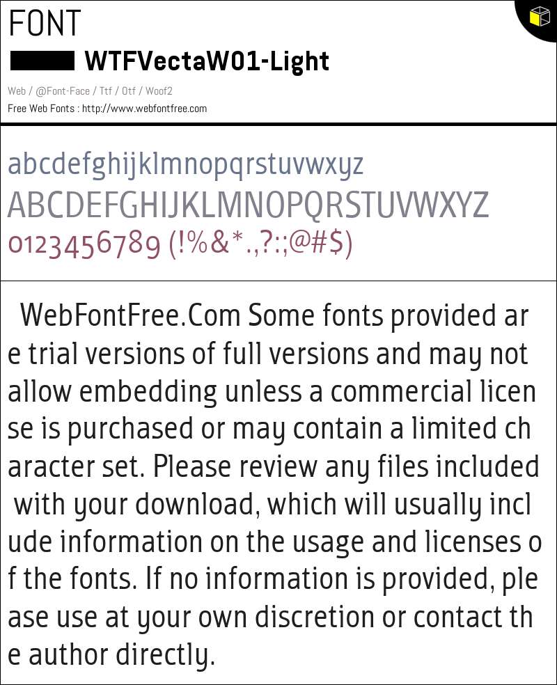 WTF Vecta W01 Light Fonts Downloads - WebFontFree.Com