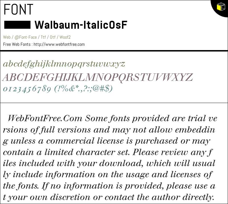 Walbaum Italic Oldstyle Figures Fonts Downloads - WebFontFree.Com