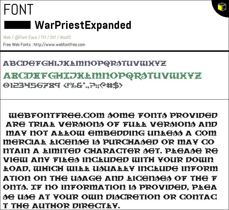 War Priest Expanded Fonts Downloads - WebFontFree.Com