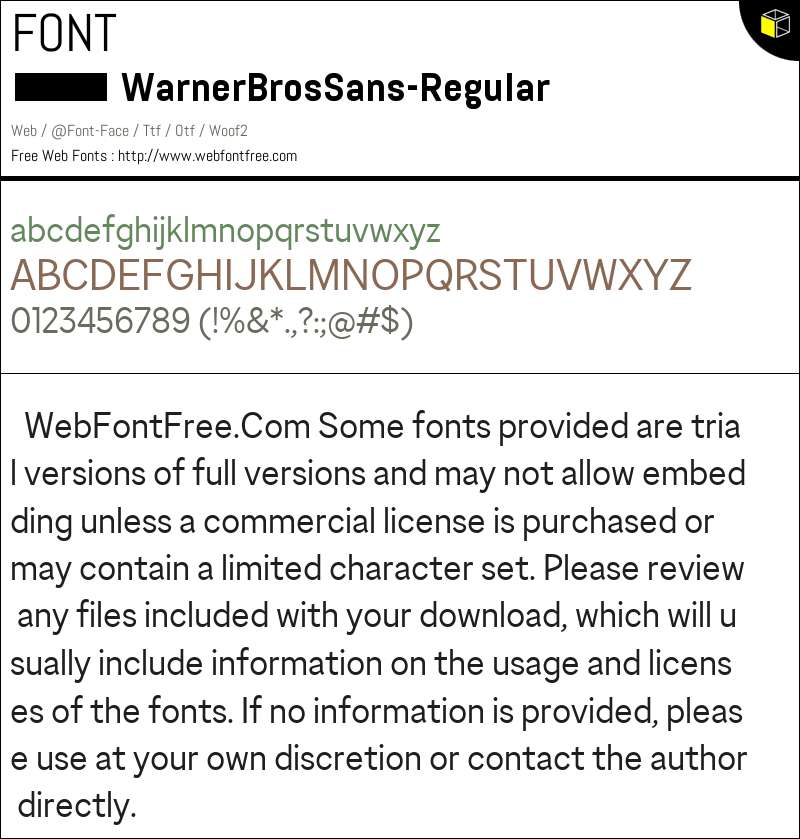 Warner Bros Sans Regular Fonts Downloads - WebFontFree.Com
