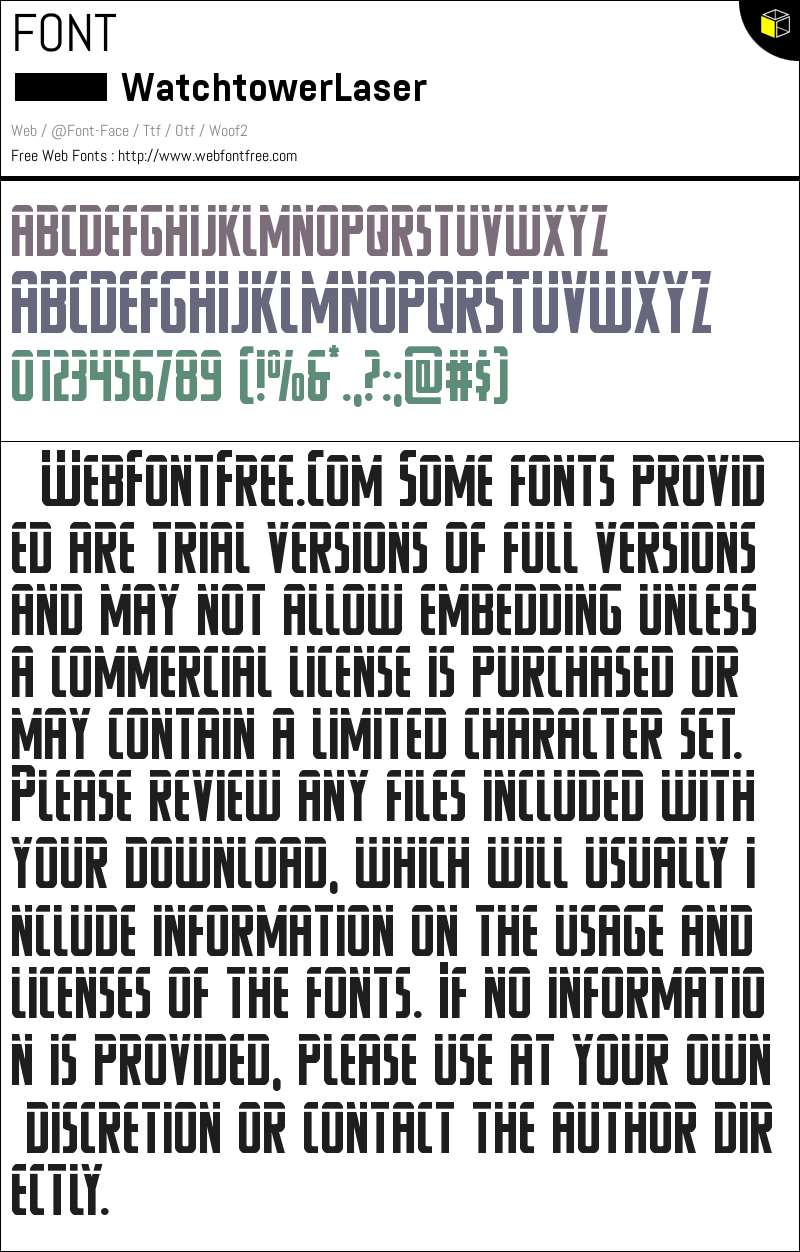 Watchtower Laser Fonts Downloads - WebFontFree.Com