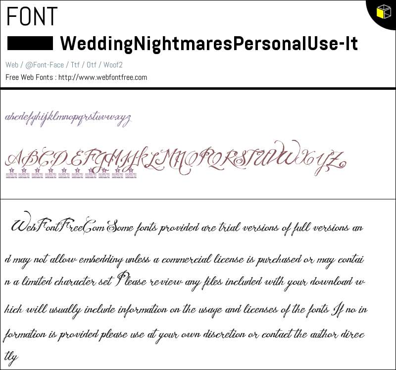 Wedding Nightmares Personal Use Italic Fonts Downloads - WebFontFree.Com