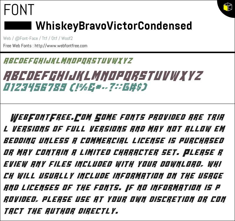 Whiskey Bravo Victor Condensed Fonts Downloads - WebFontFree.Com