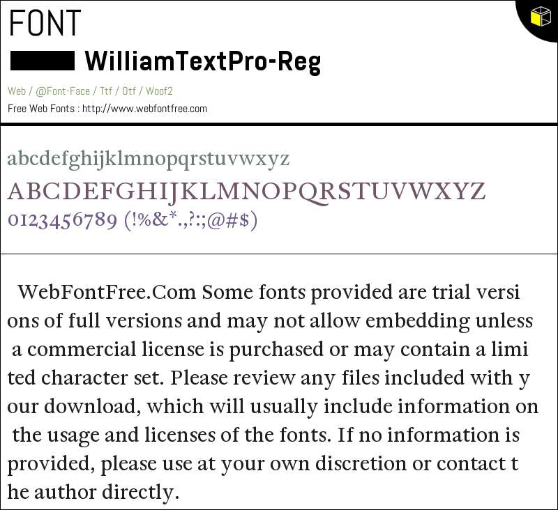 William Text Pro Reg Fonts Downloads - WebFontFree.Com