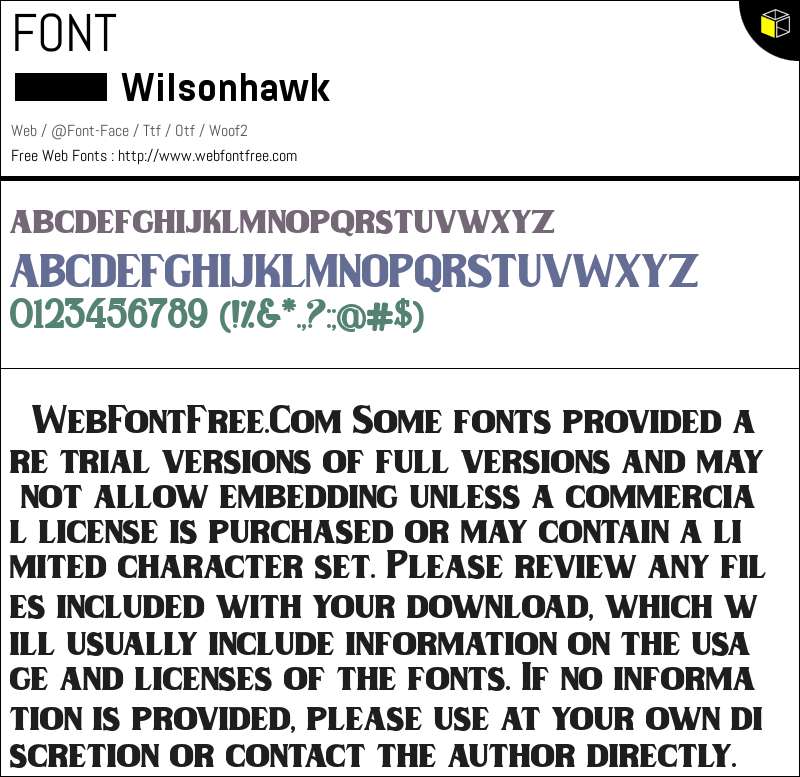 Wilson hawk Fonts Downloads - WebFontFree.Com