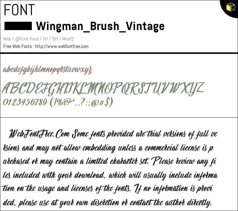 Wingman Brush Vintage Fonts Downloads - WebFontFree.Com
