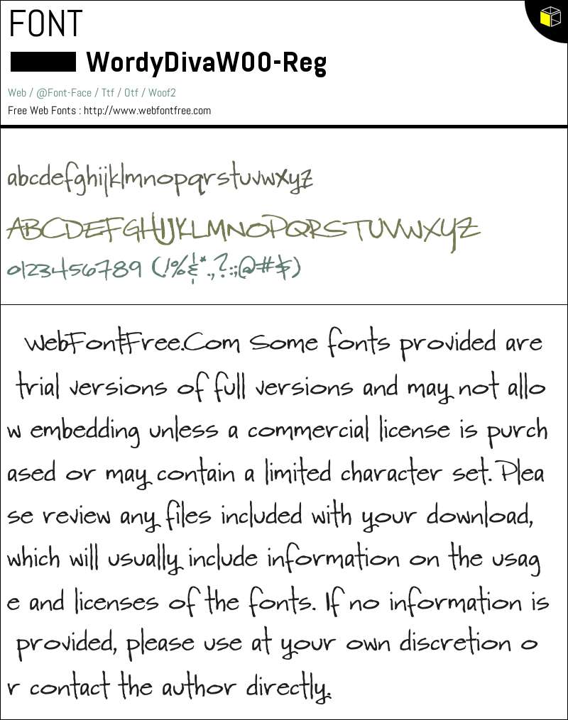 Wordy Diva W00 Reg Fonts Downloads - WebFontFree.Com