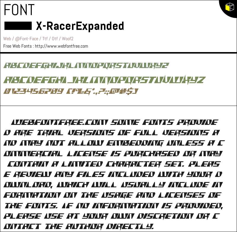 X-Racer Expanded Fonts Downloads - WebFontFree.Com