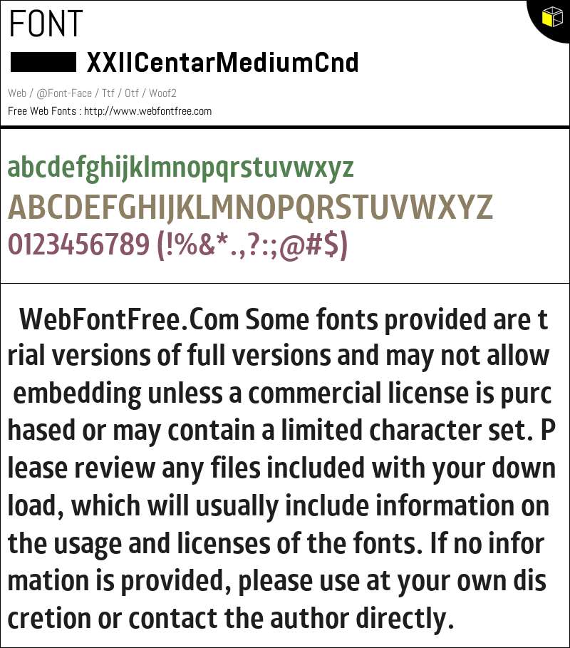 XXIICentarMediumCnd Fonts Downloads - WebFontFree.Com