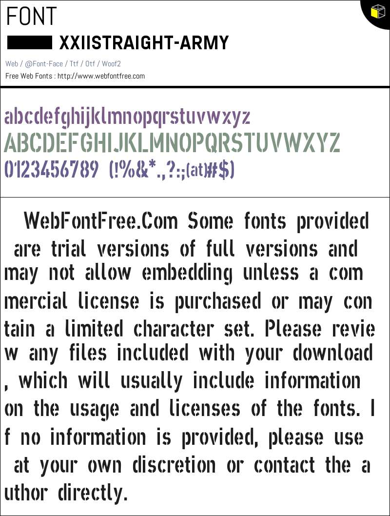 XXII STRAIGHT-ARMY Fonts Downloads - WebFontFree.Com