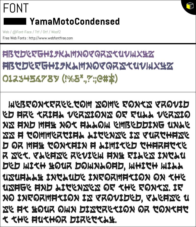 Yama Moto Condensed Fonts Downloads - WebFontFree.Com