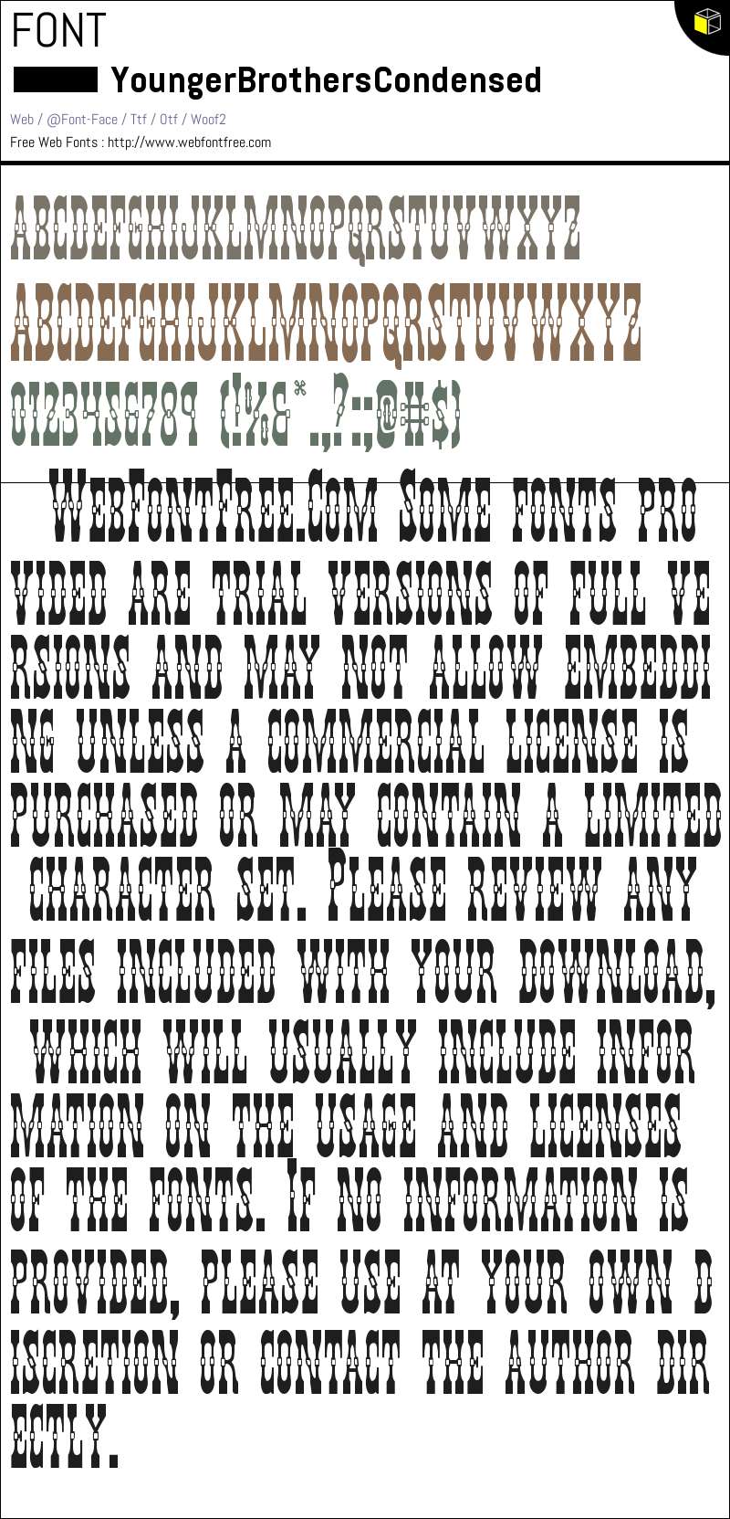 Younger Brothers Condensed Fonts Downloads - WebFontFree.Com