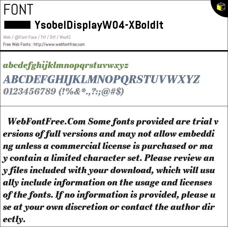 Ysobel Display W04 ExtraBold It Fuentes Descargar - WebFontFree.Com