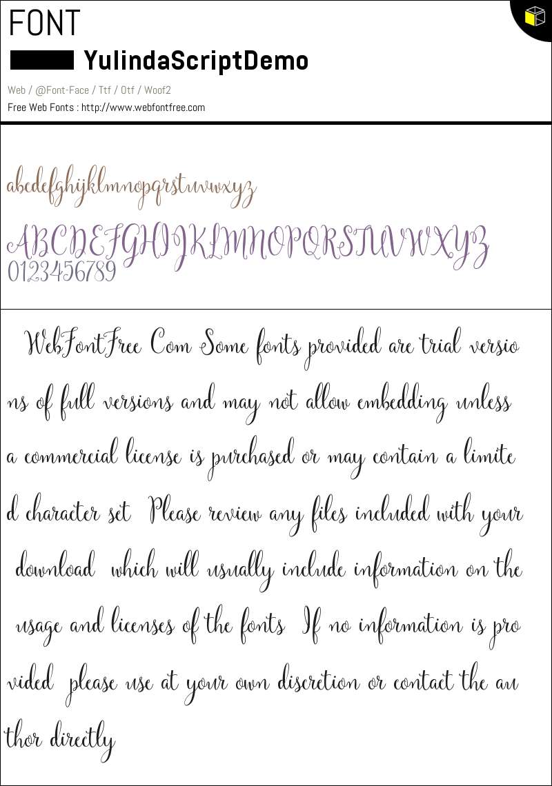 YulindaScriptDemo Fonts Downloads - WebFontFree.Com