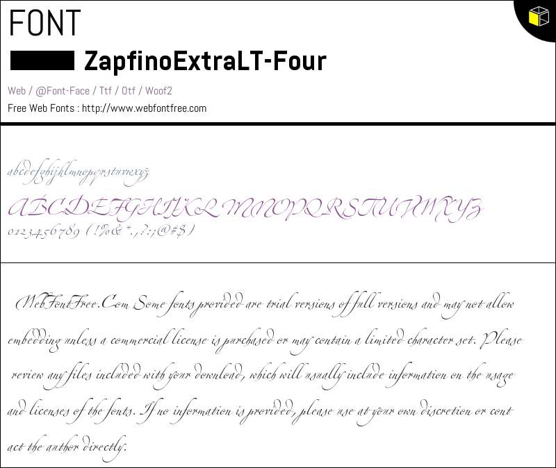 ZapfinoExtraLT-Four 字体 下载 - WebFontFree.Com