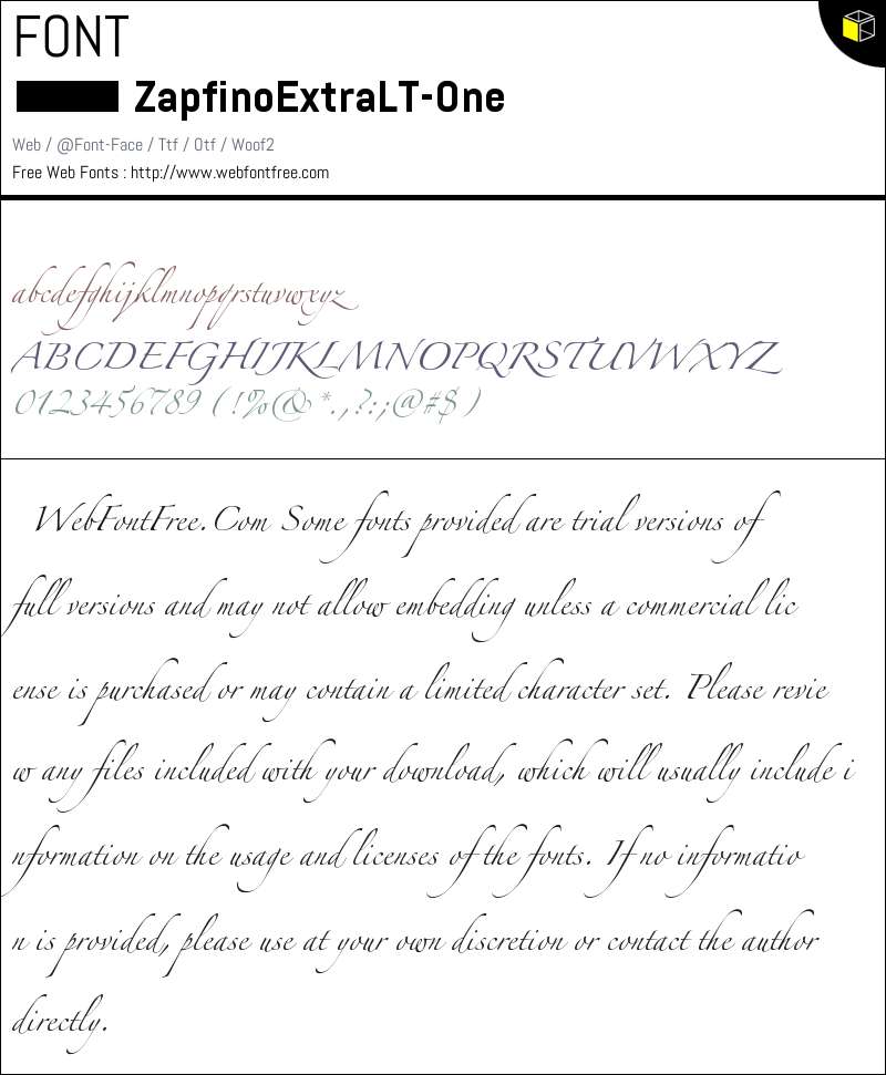 ZapfinoExtraLT-One Fonts Downloads - WebFontFree.Com