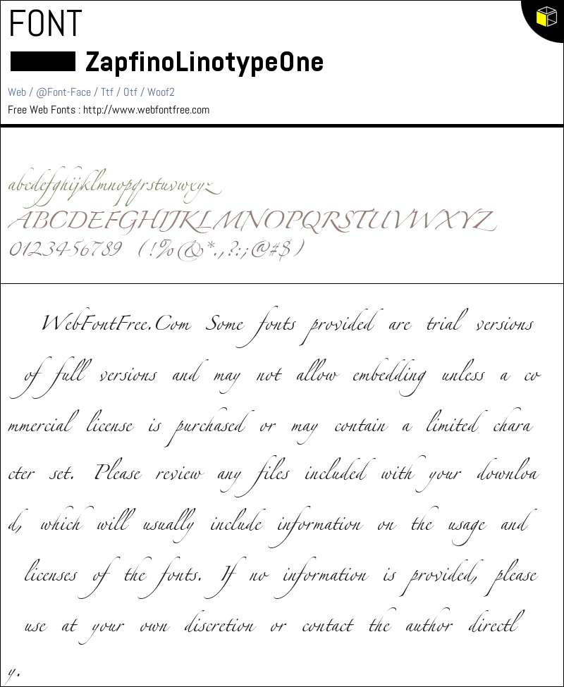 Zapfino Linotype One Fonts Downloads - WebFontFree.Com