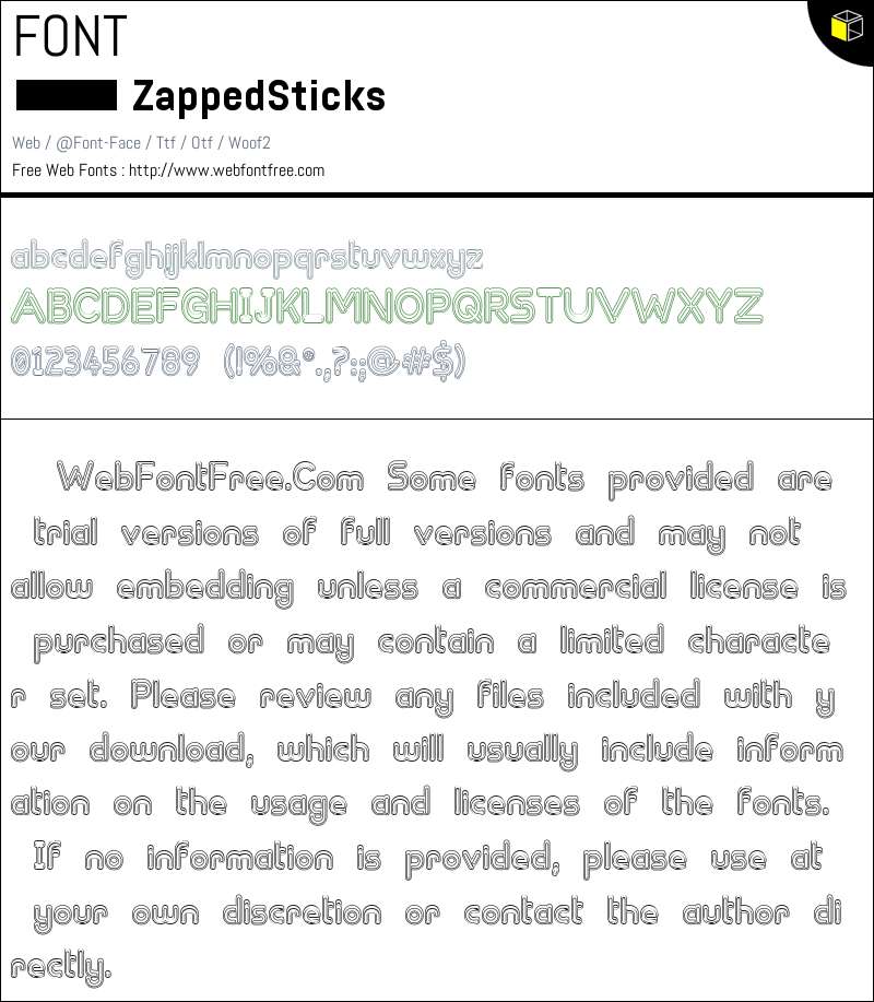 Zapped Sticks Fonts Downloads - WebFontFree.Com