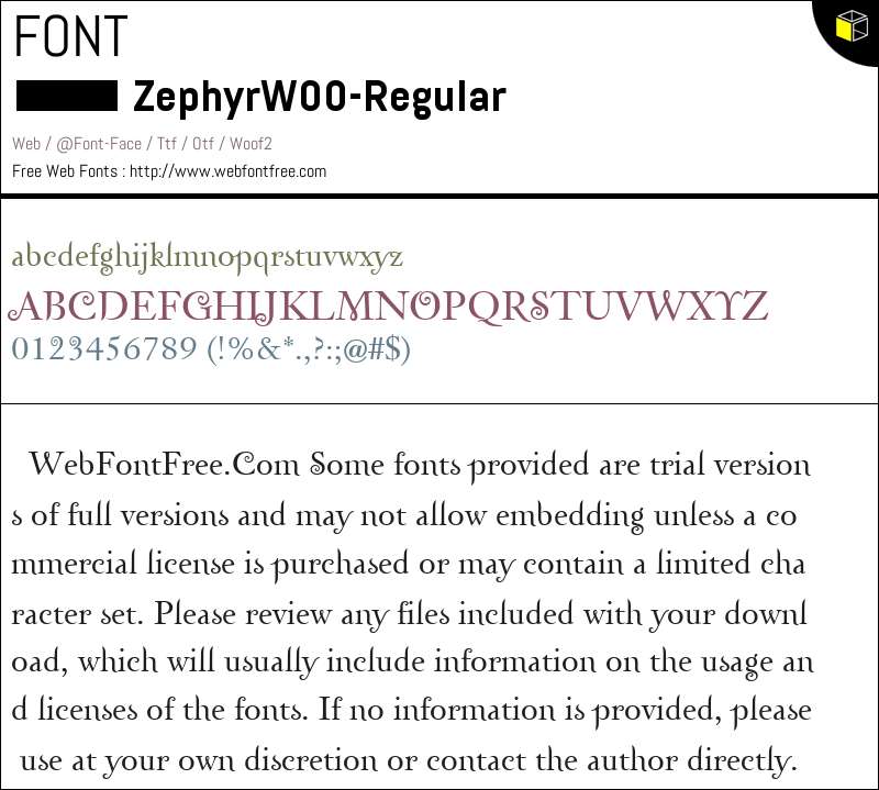 Zephyr W00 Regular Fonts Downloads - WebFontFree.Com
