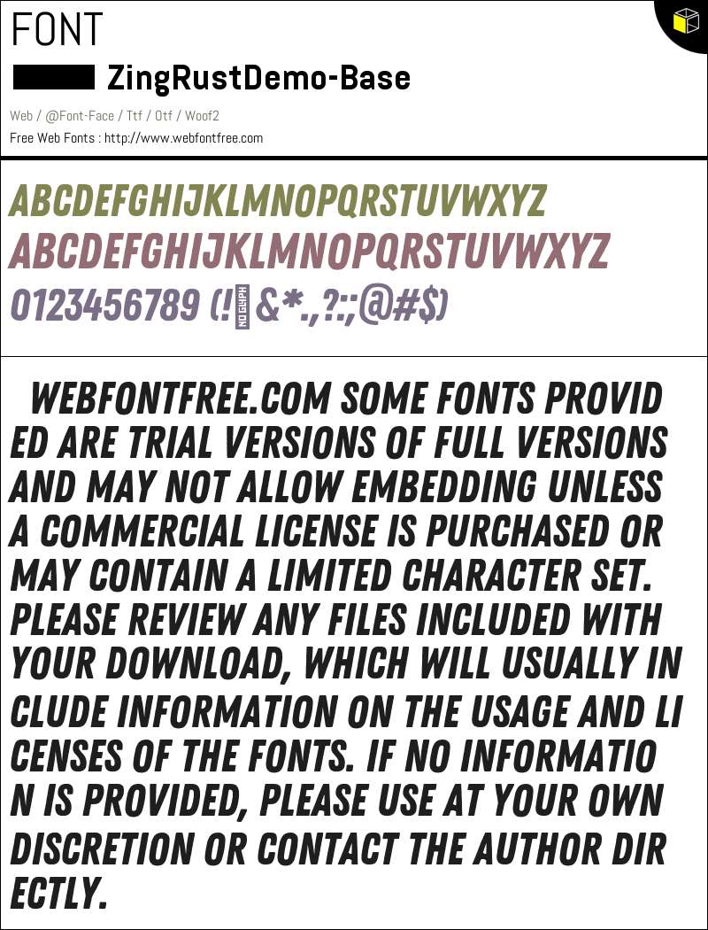 Zing Rust Demo Base Fonts Downloads - WebFontFree.Com