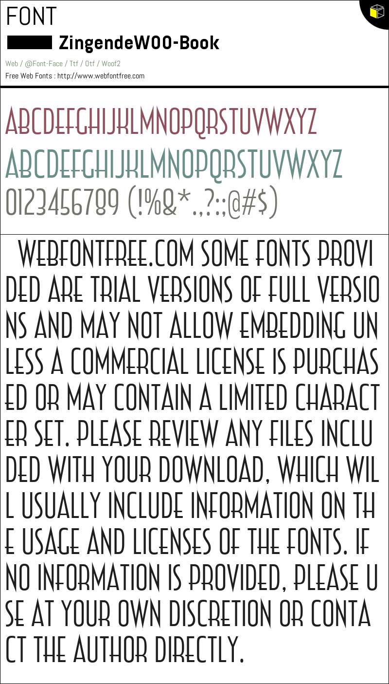 Zingende W00 Book Fonts Downloads - WebFontFree.Com