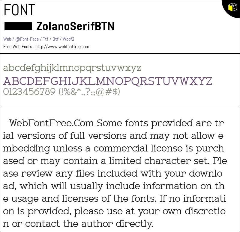 Zolano Serif BTN Fonts Downloads - WebFontFree.Com