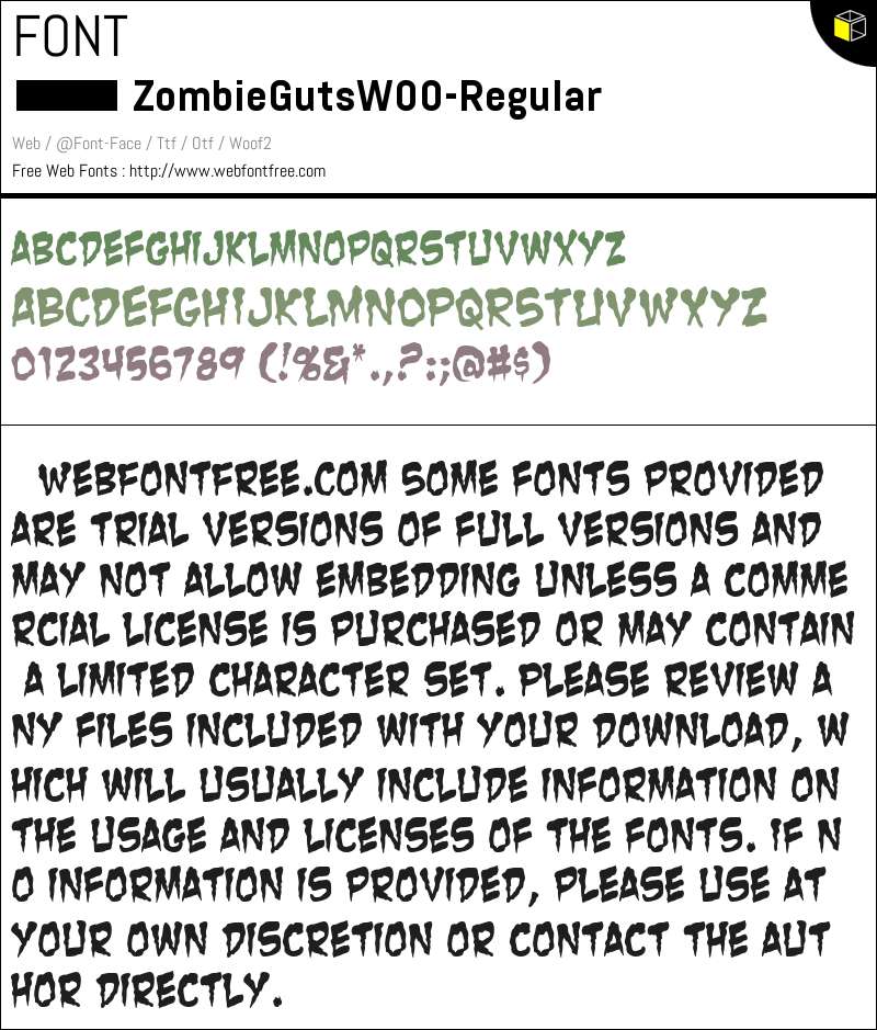 Zombie Guts W00 Regular Fonts Downloads - WebFontFree.Com