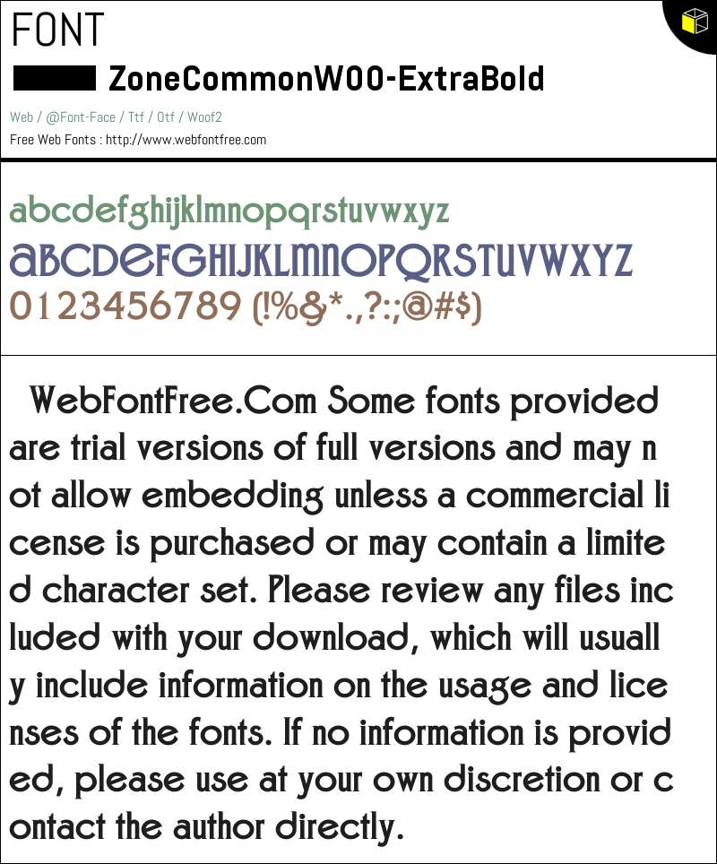 Zone Common W00 ExtraBold Fonts Downloads - WebFontFree.Com