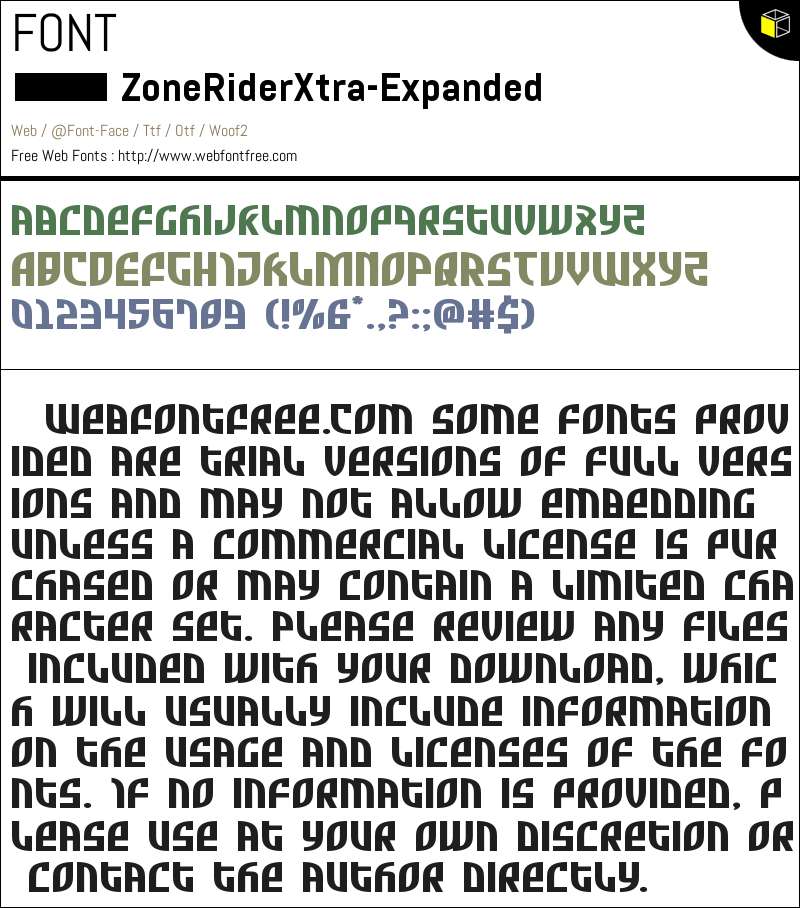 Zone Rider Xtra-Expanded Fonts Downloads - WebFontFree.Com