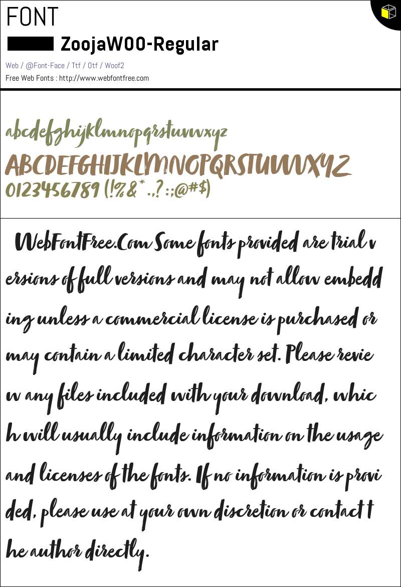 Zooja W00 Regular Fonts Downloads - WebFontFree.Com