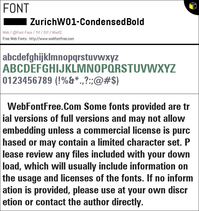 Zurich W01 Condensed Bold Fonts Downloads - WebFontFree.Com