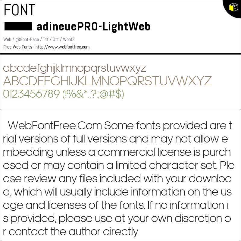 adineue PRO Light Web Regular Fonts Downloads - WebFontFree.Com