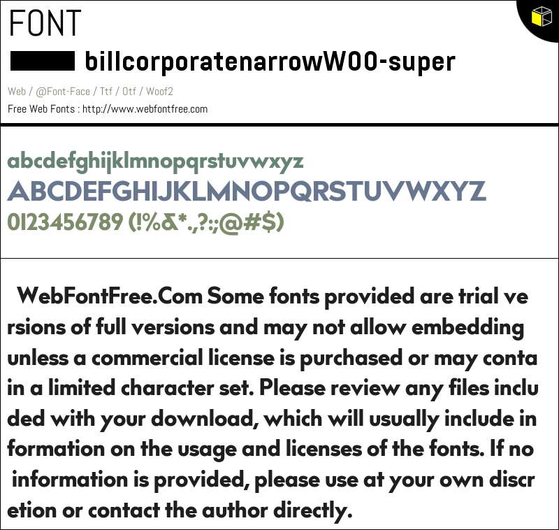 bill corporate narrow W00 super Fonts Downloads - WebFontFree.Com