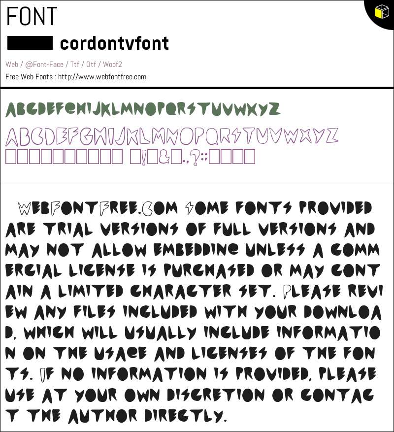 cordontvfont Fonts Downloads - WebFontFree.Com